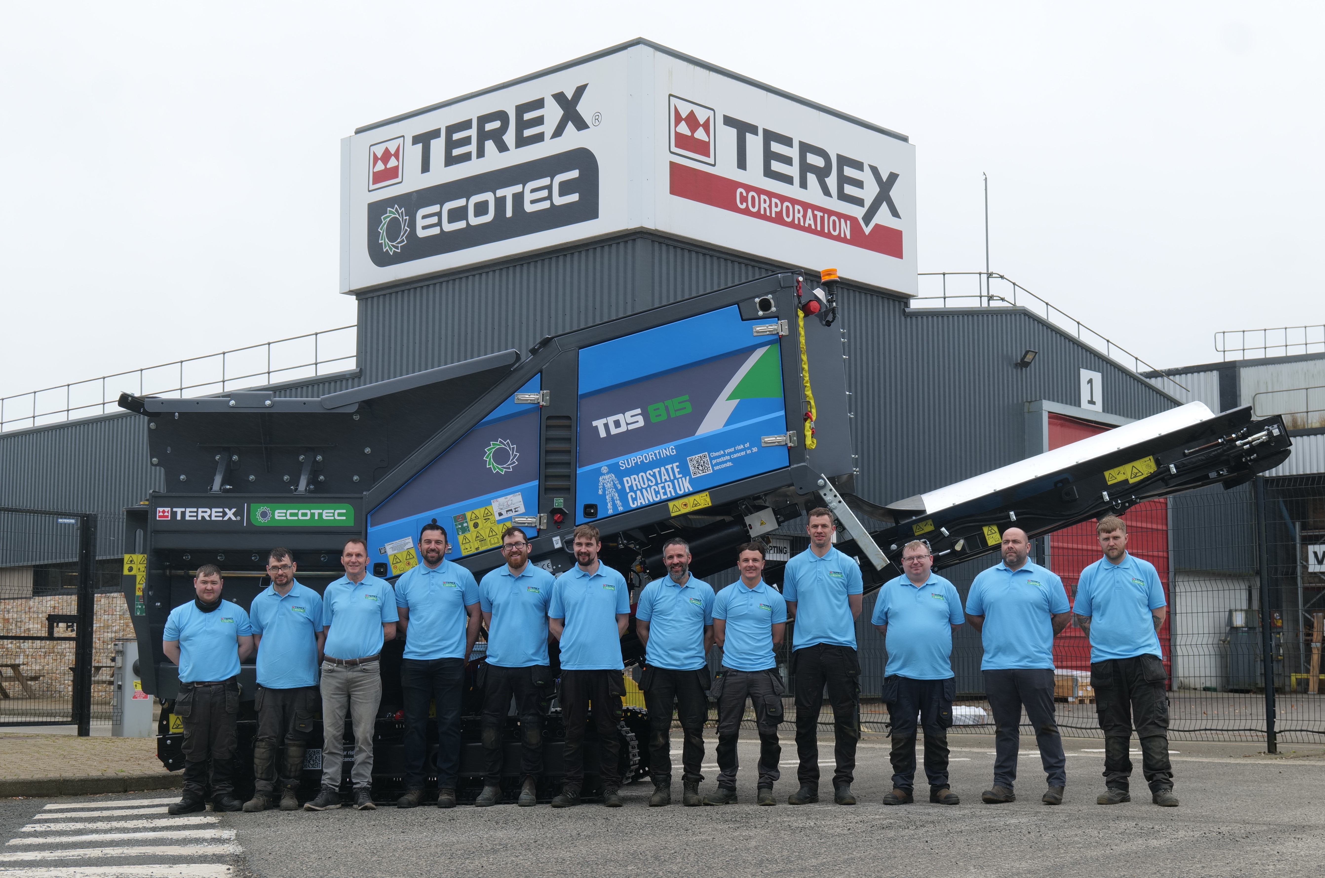 Terex Ecotec Unveils Custom Blue TDS 815 Shredder to Raise Awareness for Prostate Cancer
